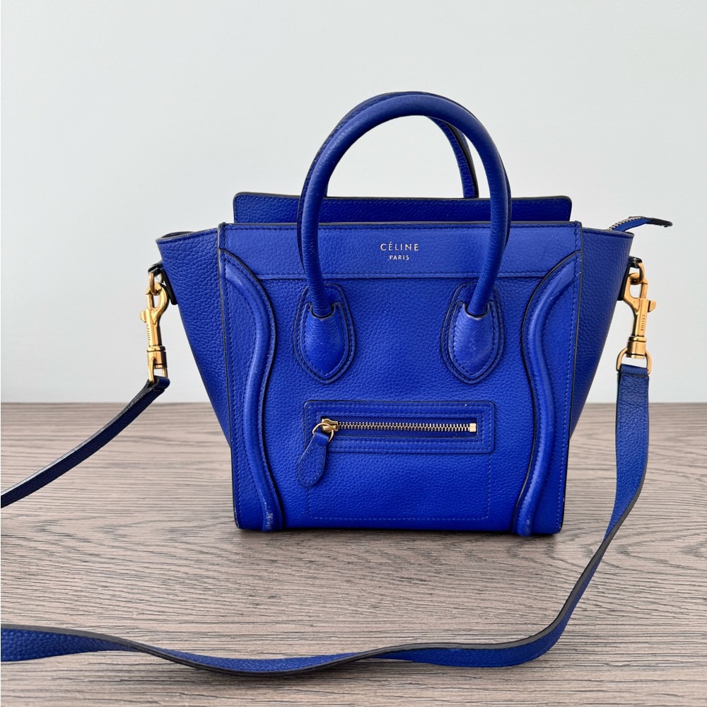 Celine Nano Luggage Bag - Blue Drummed Leather With C… - Gem